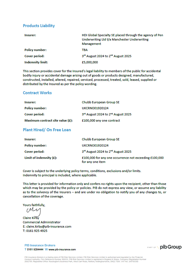 Company Insurance Details | Alert Piling Solutions